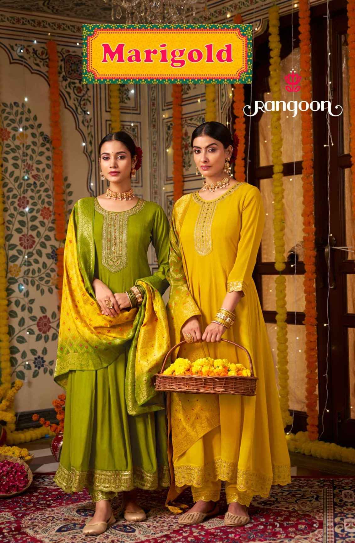 Rangoon Merigold Silk With Fancy Work Readymade Suit Wholesale Online ...
