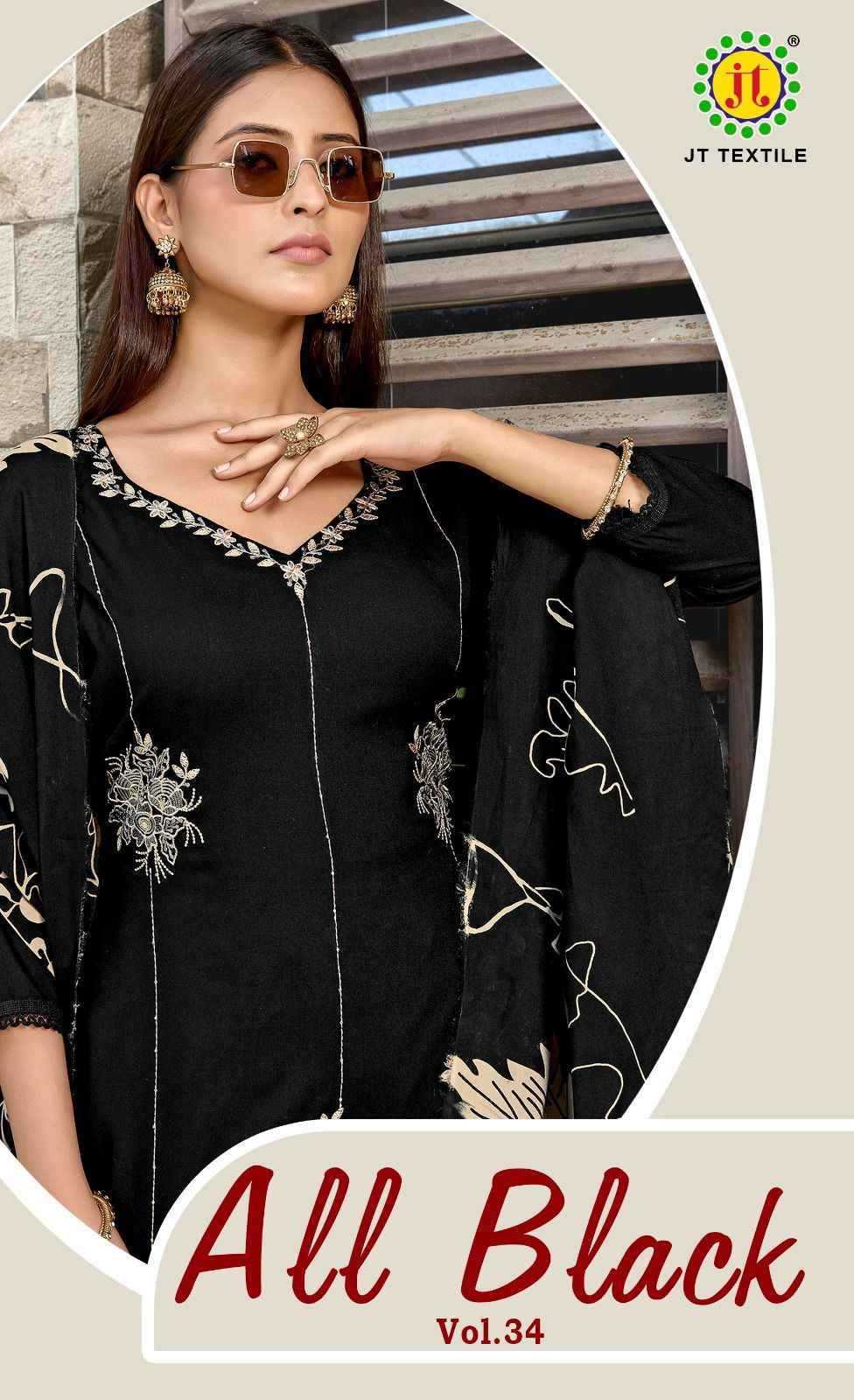 Jt All Black Vol 34 Rayon Dress Material designer ladies dress supplier